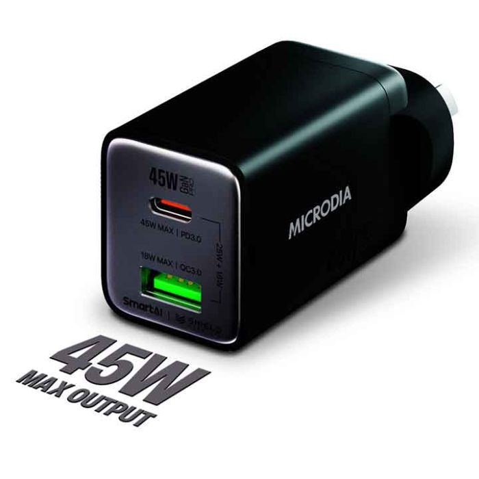 Microdia SMARTCube Nano 45W Dual Port Wall Charger - Black | Diamonds ...